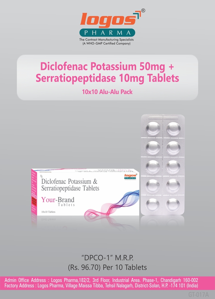 Diclo Potassium 50 mg + Serratiopeptidase 10 mg Tablet - logospharma